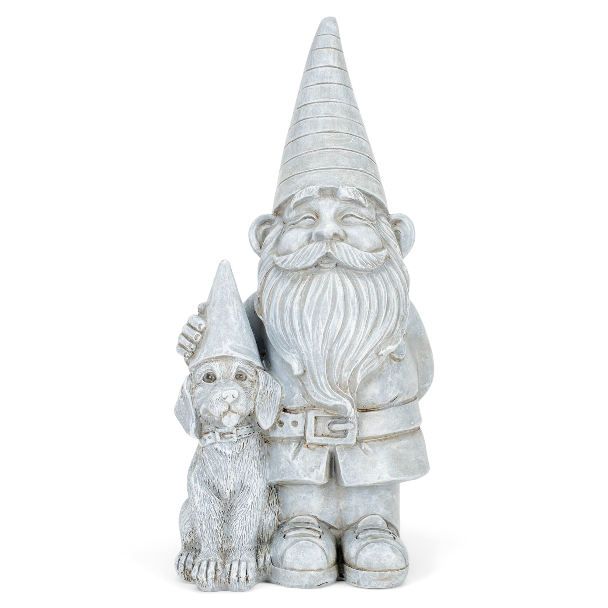 Nat & Jules Resin Stone Garden Statue, Gnome and Dog, Aged Cement ...