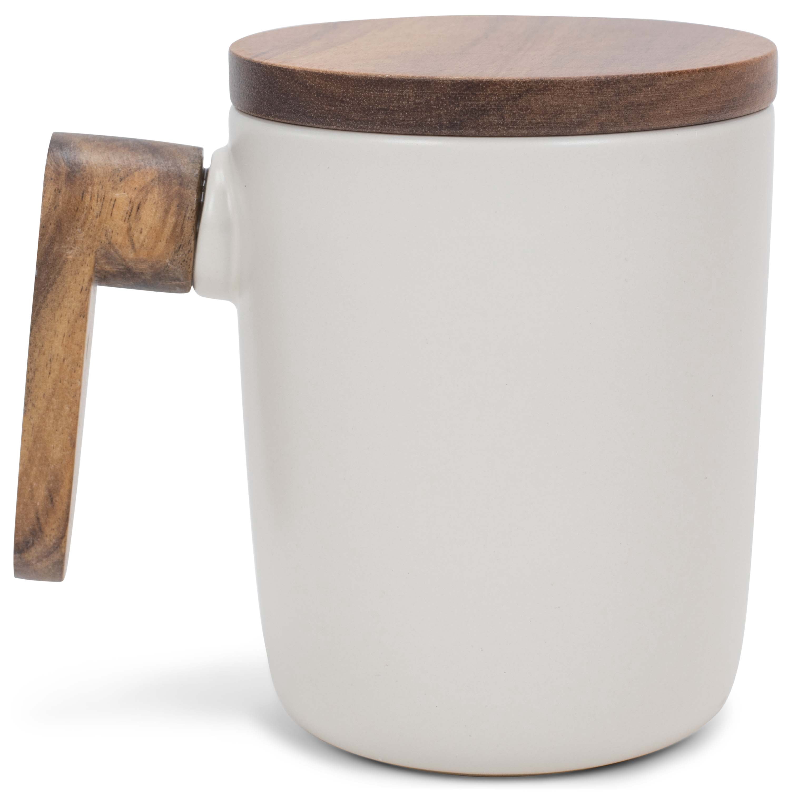 Nat & Jules Japanese Style Cream 12 ounce Stoneware Wood Handled Mug ...