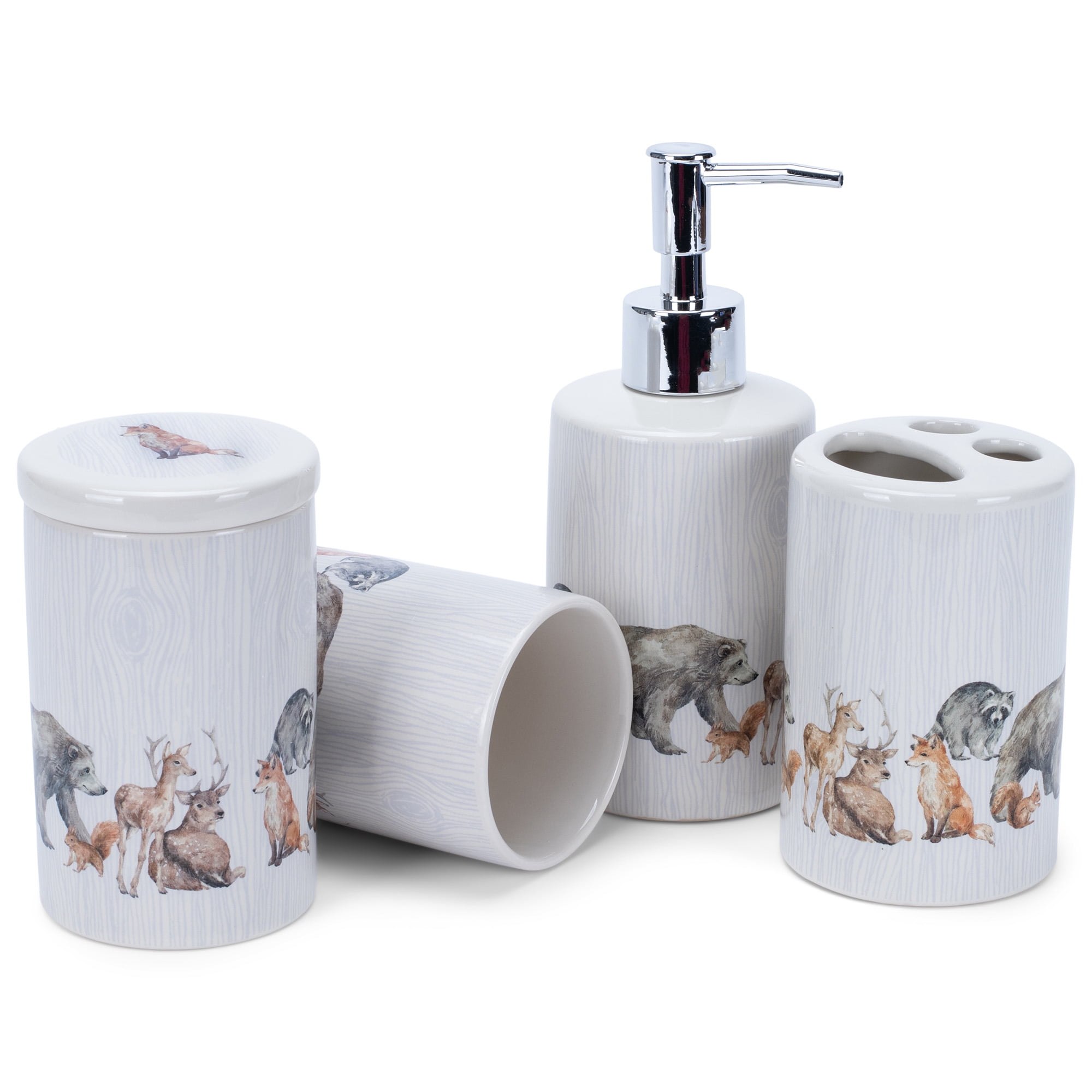 4.5 inch Nat & Jules Lodge Animals Ceramic Bathroom Set - Bear, Deer ...