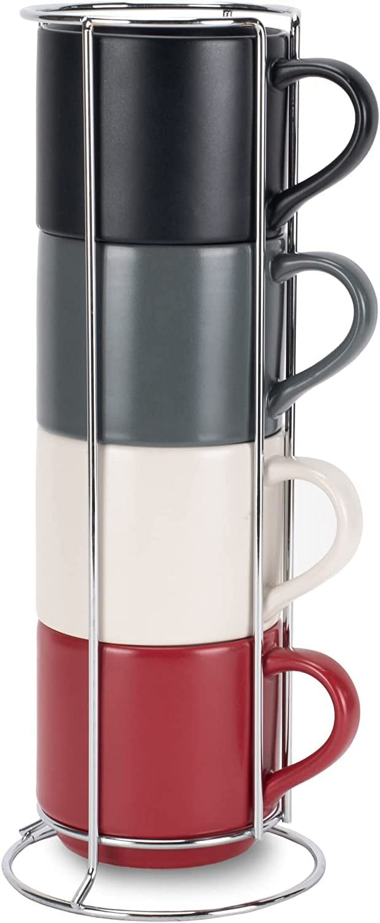 Nat & Jules Stacking Assorted 14 ounce Ceramic Mugs With Stand Set of 4 ...