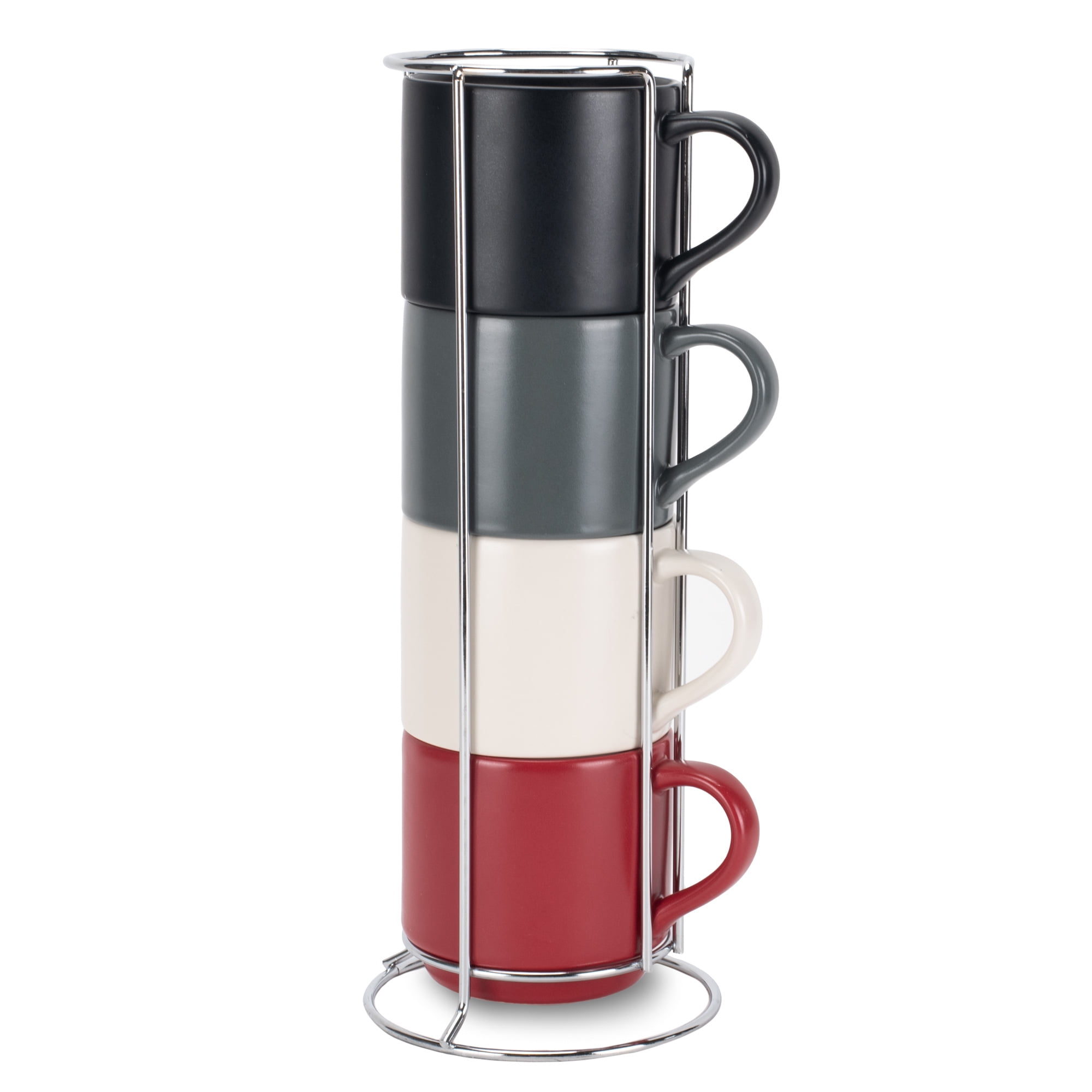 Nat & Jules Stacking Assorted 14 ounce Ceramic Mugs With Stand Set of 4 ...