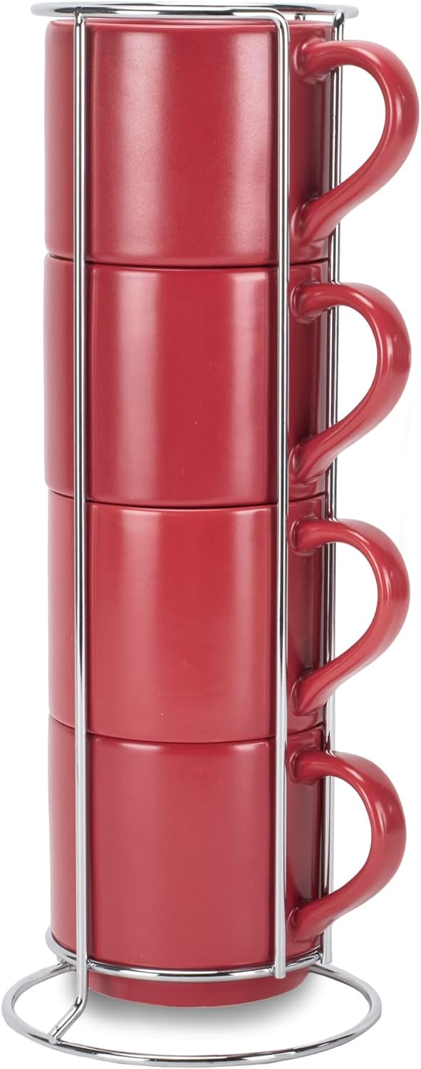 Nat & Jules Stacking Red 14 ounce Ceramic Stoneware Mugs With Stand Set ...