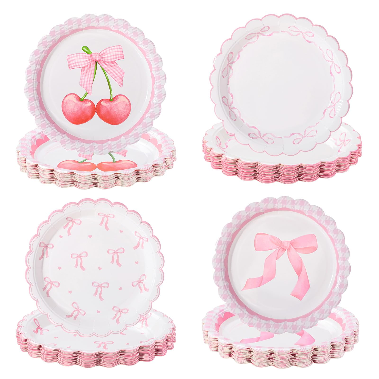 NatNarr 60 Pcs Scalloped Pink Bow AFN1Plates Coquette Themed Birthday ...