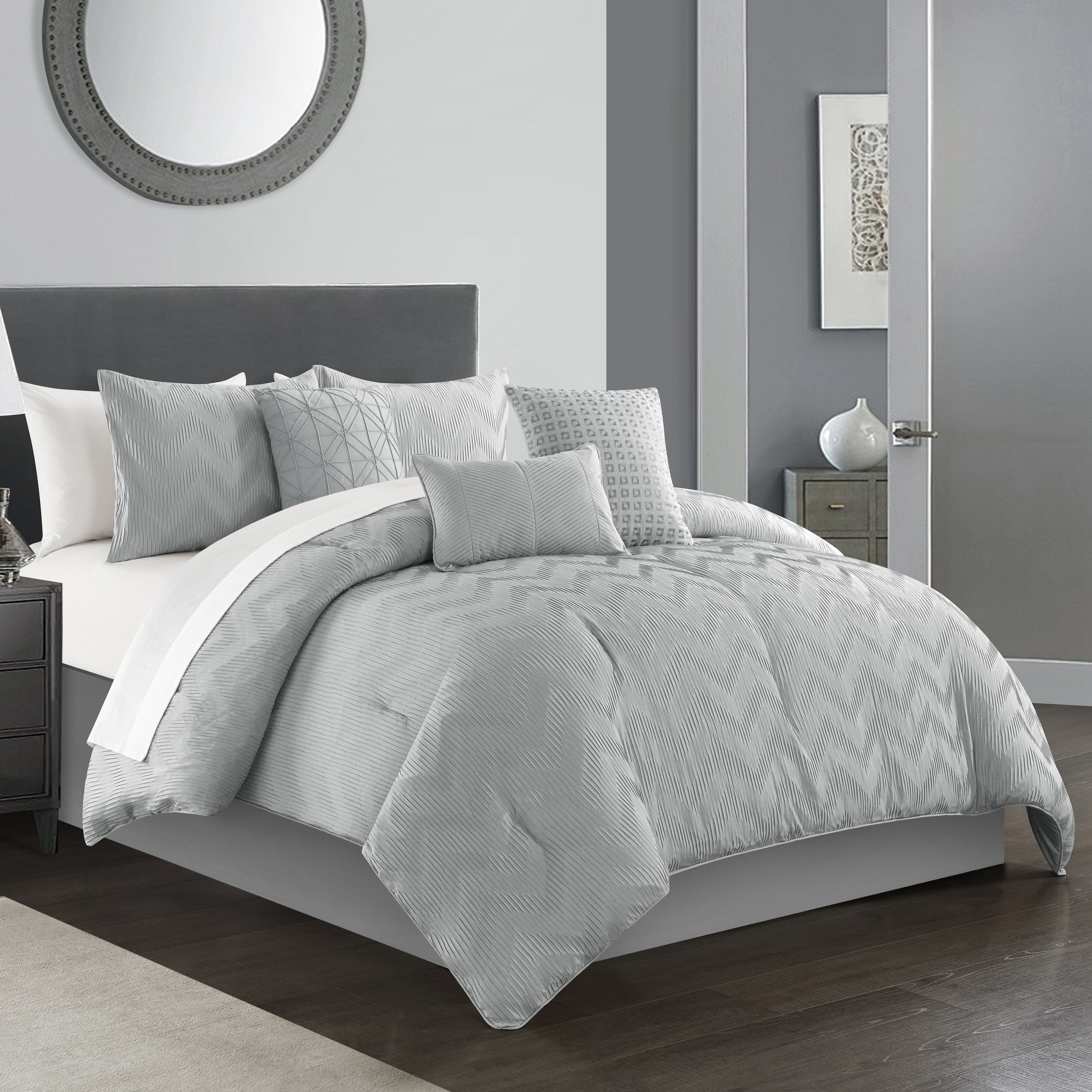 Natalia 6 Piece Comforter Set Plush Ribbed Chevron Design Bedding ...