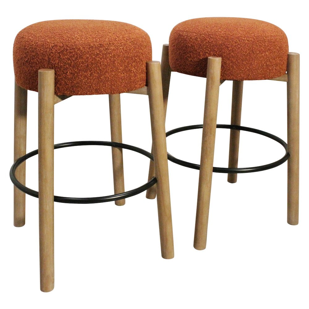 Natalia Barstool in Mid-century Modern Rust Boucle Fabric 2-Piece Set ...