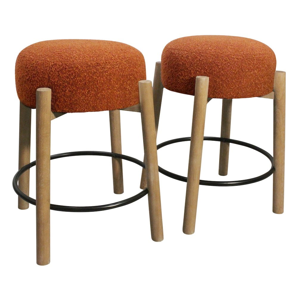 Natalia Counter Stool in Mid-century Modern Rust Boucle Fabric 2-Piece ...