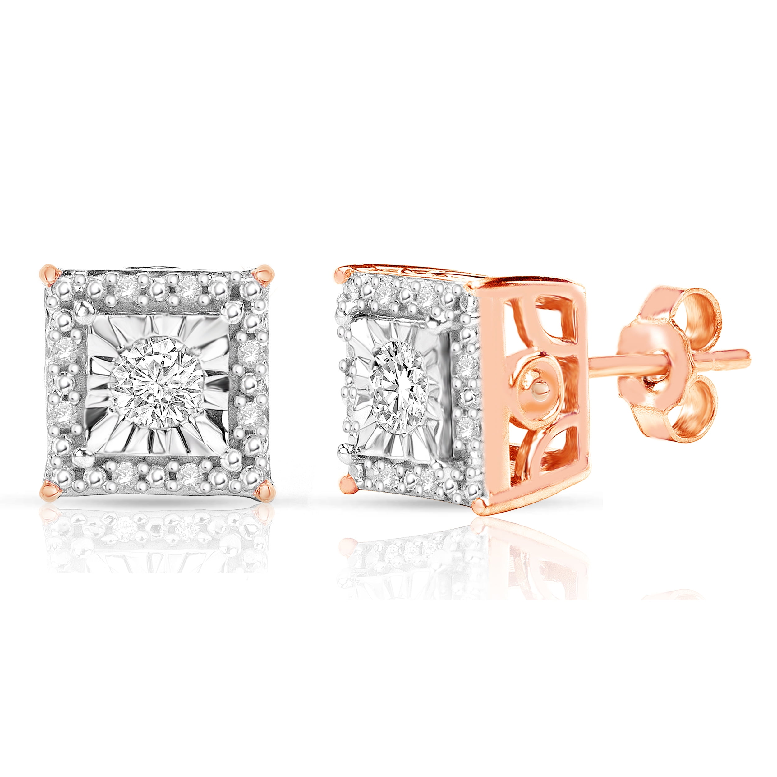 Natalia Drake 1/4 Cttw Square Halo Diamond Stud Earrings in Rose Gold ...