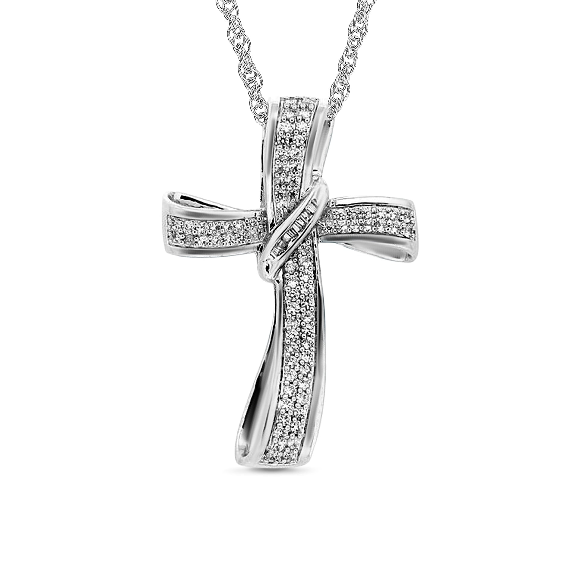 Natalia Drake 1 Cttw Diamond Curved Cross Necklace for Women in Rhodium ...