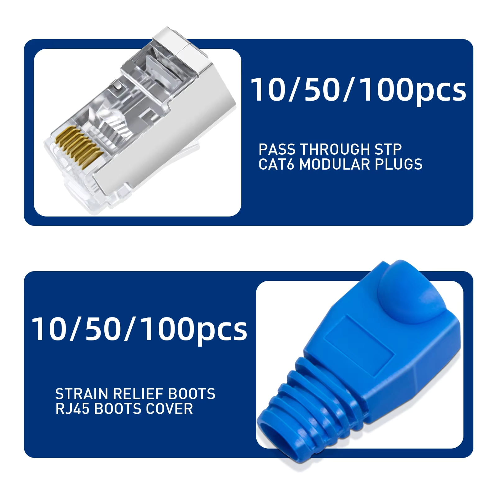 Natalink 10/50/100PCS RJ45 CAT6 CAT5e Shielded Pass Through Connectors Gold Plated Modular ...