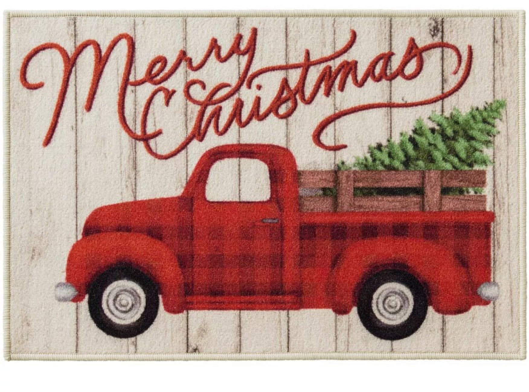 Natco Christmas Accent Rug Retro Red Truck Kitchen Decor, Non-Skid ...