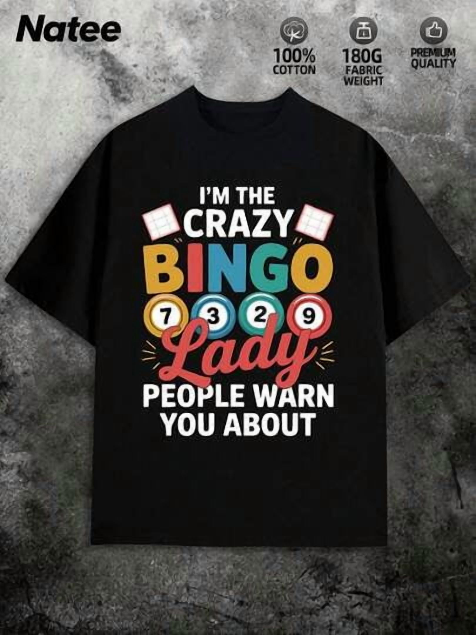 Natee Local Warehouse Permission Crazy Bingo Lady T-Shirt: Fun Gift For ...