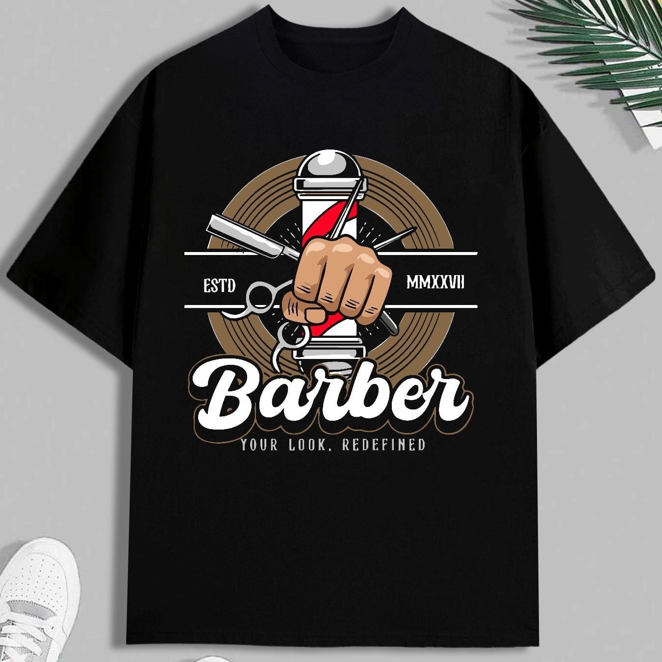 Natee Men's Barber Graphic T-Shirt - Heavyweight 180gsm 100% Cotton ...