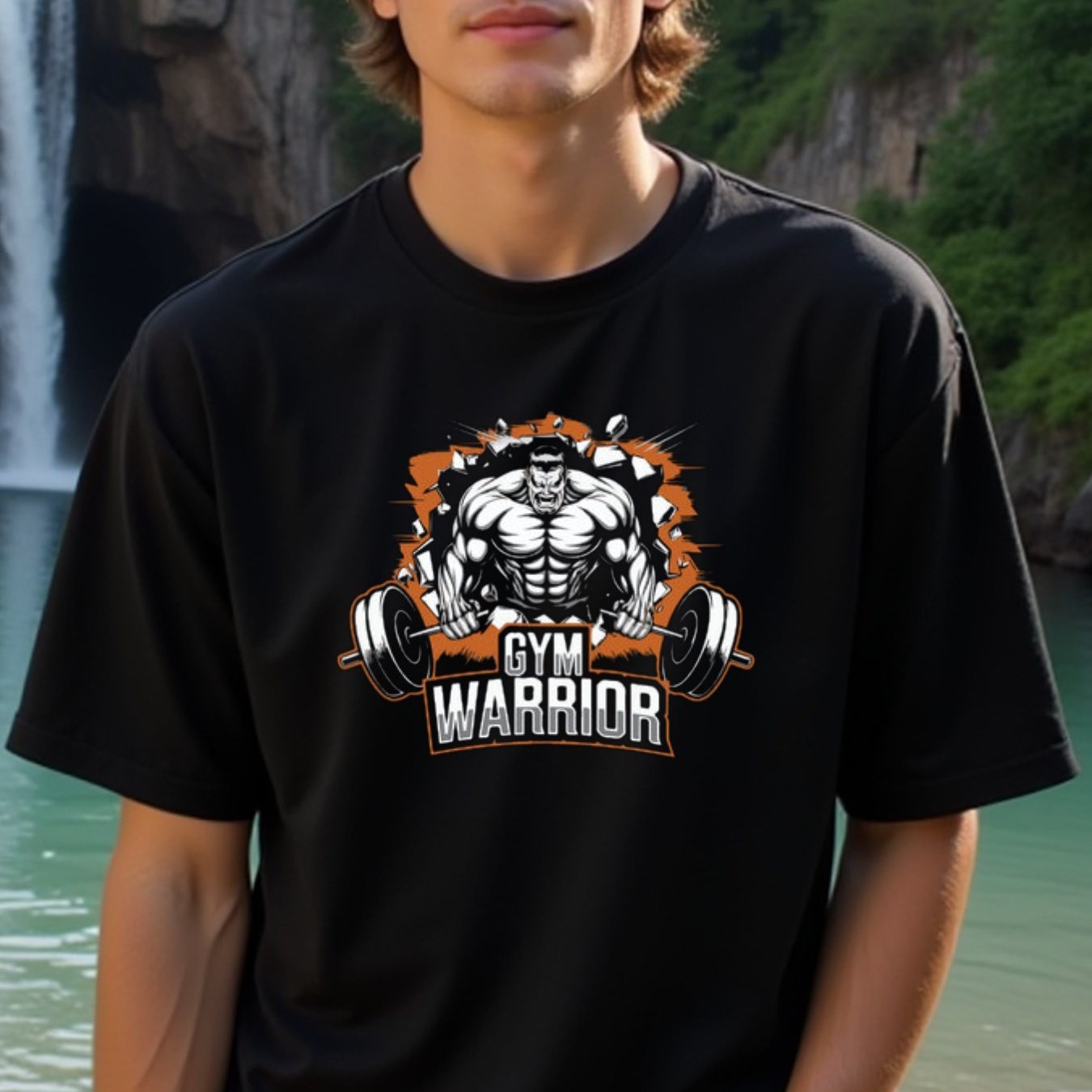 Natee Men's Gym Warrior Graphic T-Shirt - Black Workout Tee with Muscle ...