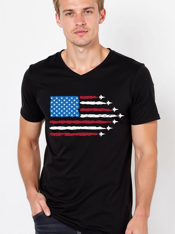 Natee Patriotic Red White Blue USA Flag Fighter Jets Boys 4th of July ...