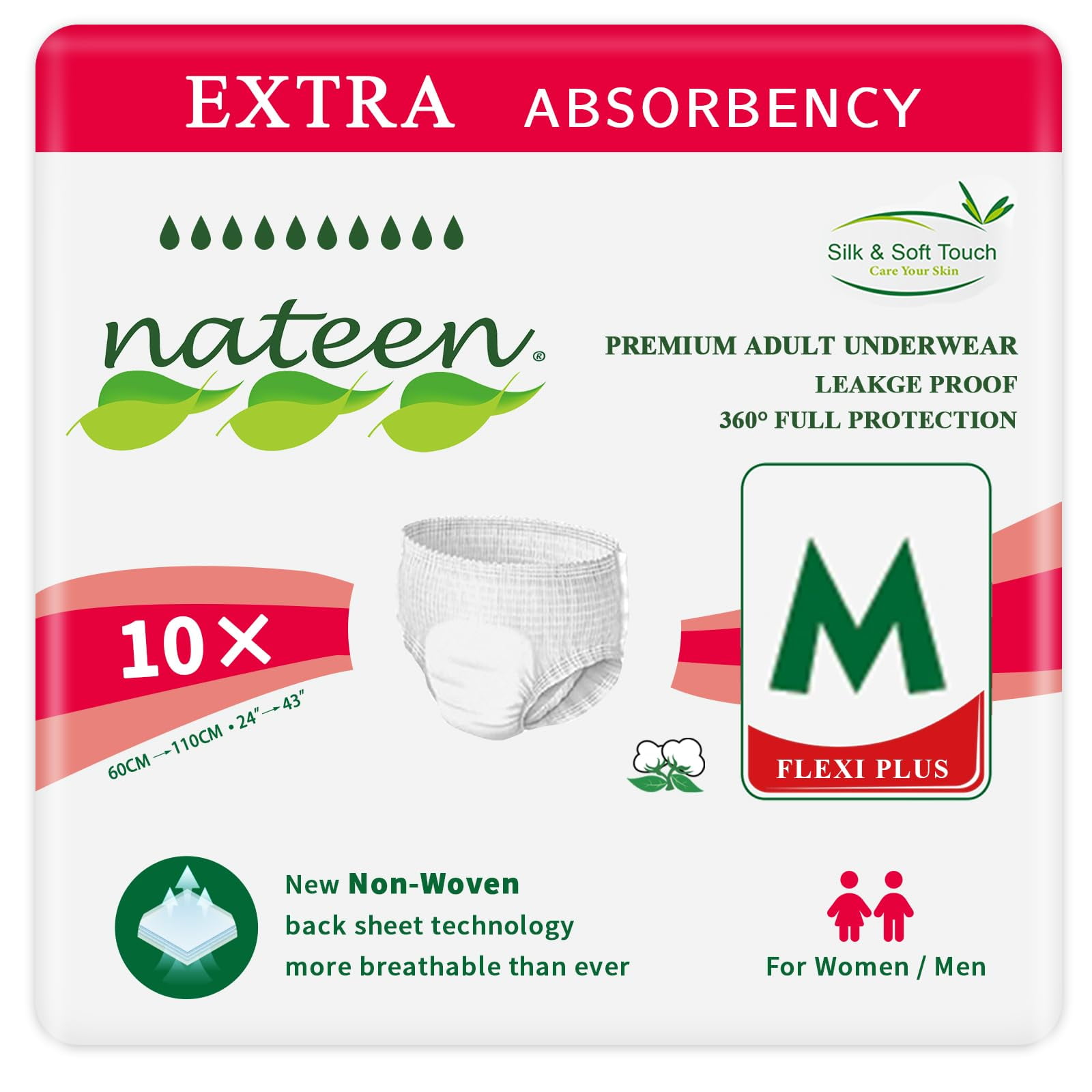 Nateen Flexi Plus Adult Incontinence Underwear, Unisex Overnight Plus ...