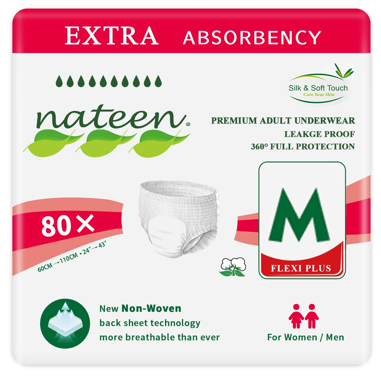 Nateen Flexi Plus Adult Incontinence Underwear, Unisex Overnight Plus ...