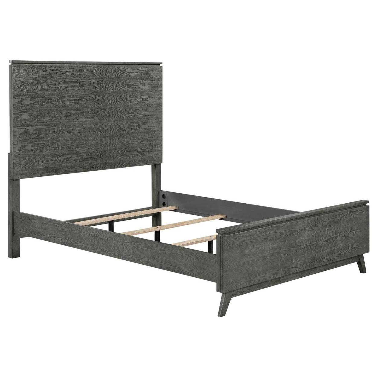 Nath Queen Bed with High Panel Headboard, Dark Gray Oak, Asian Hardwood ...