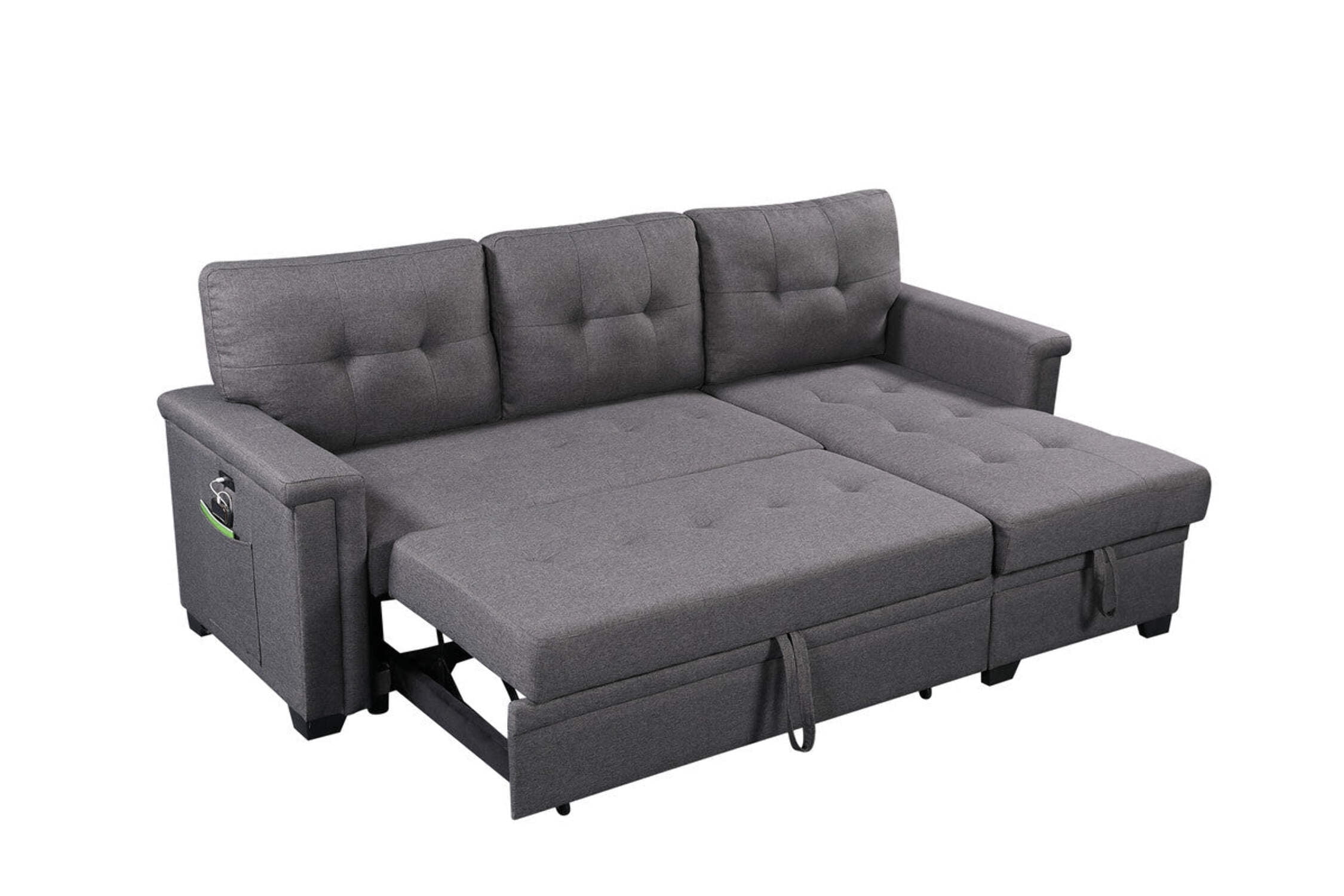 Nathan 84' Dark Gray Reversible Sleeper Sectional Sofa with Storage ...