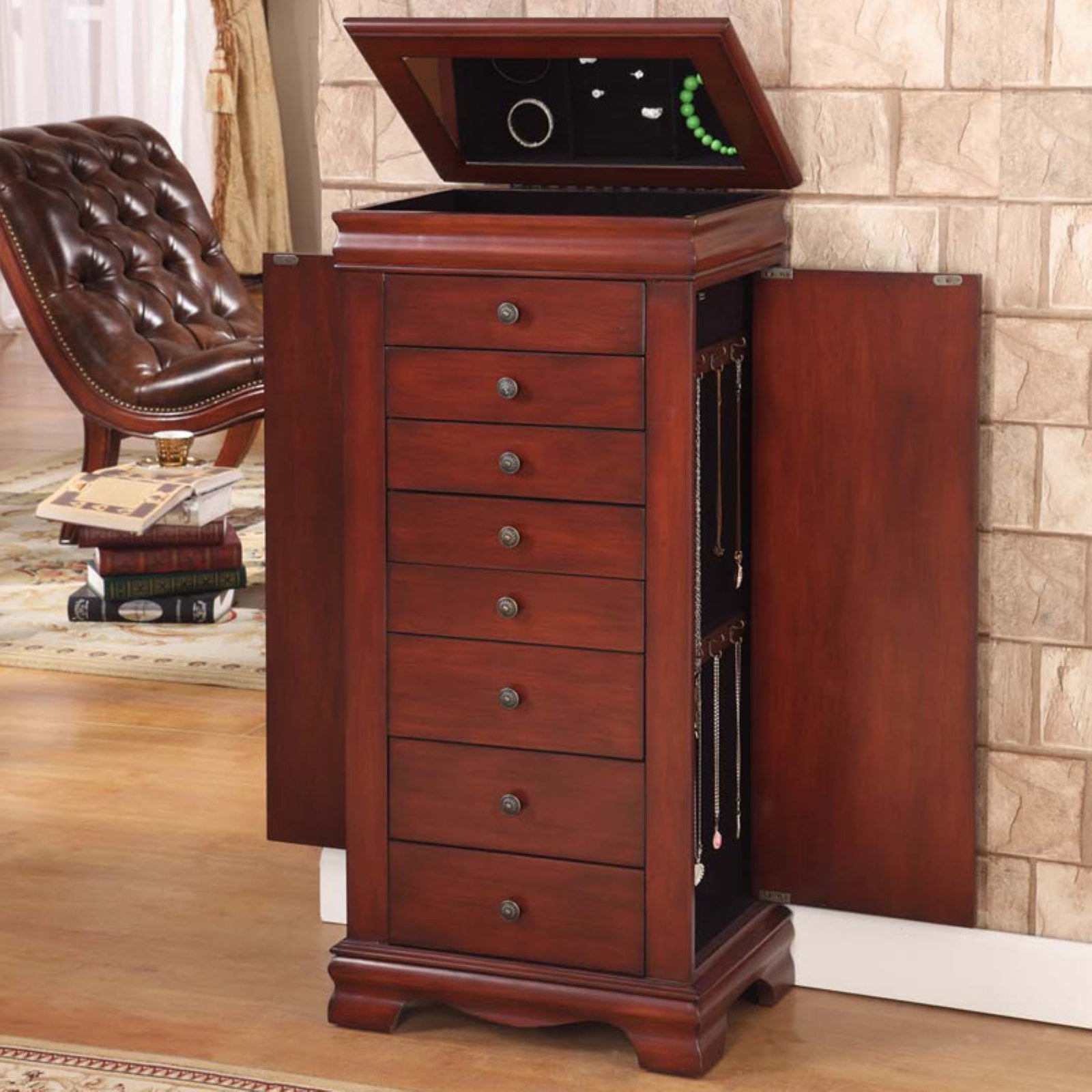 Nathan Direct Marquis Cherry Jewelry Armoire with 8 Drawer - Walmart.com