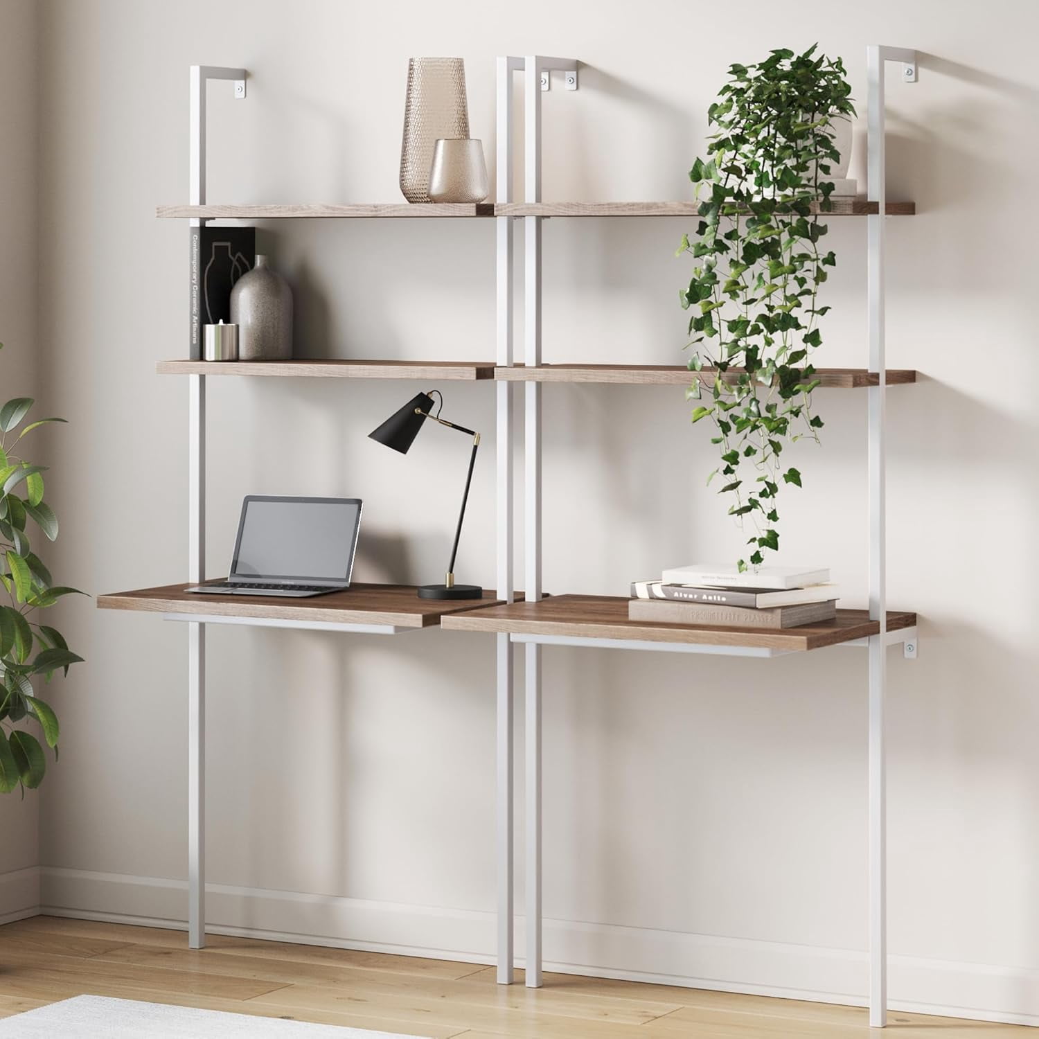 Nathan James 55502 Theo 2-Shelf Industrial Wall Mount Ladder Desk ...