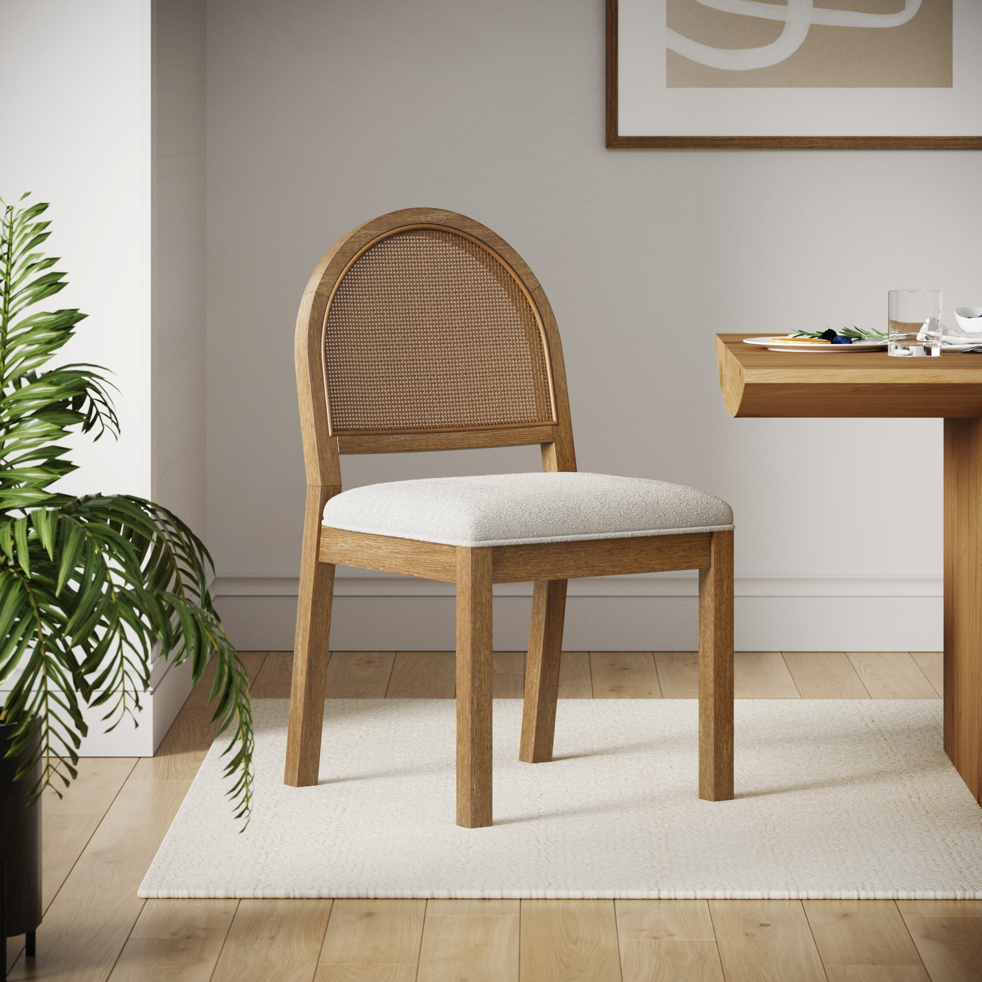 Nathan James Dining Chair - Boucle Upholstery, Rattan Back - Walmart.com