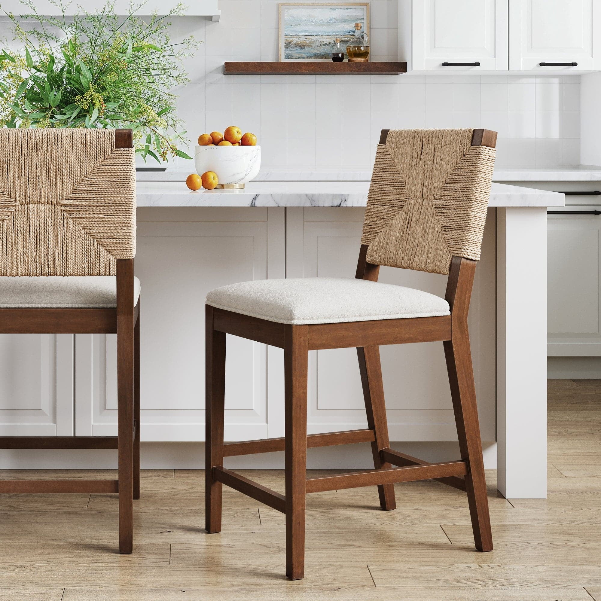 Nathan James Beacon Bohemian Boucle Bar Stool, Upholstered Bar Stool or ...