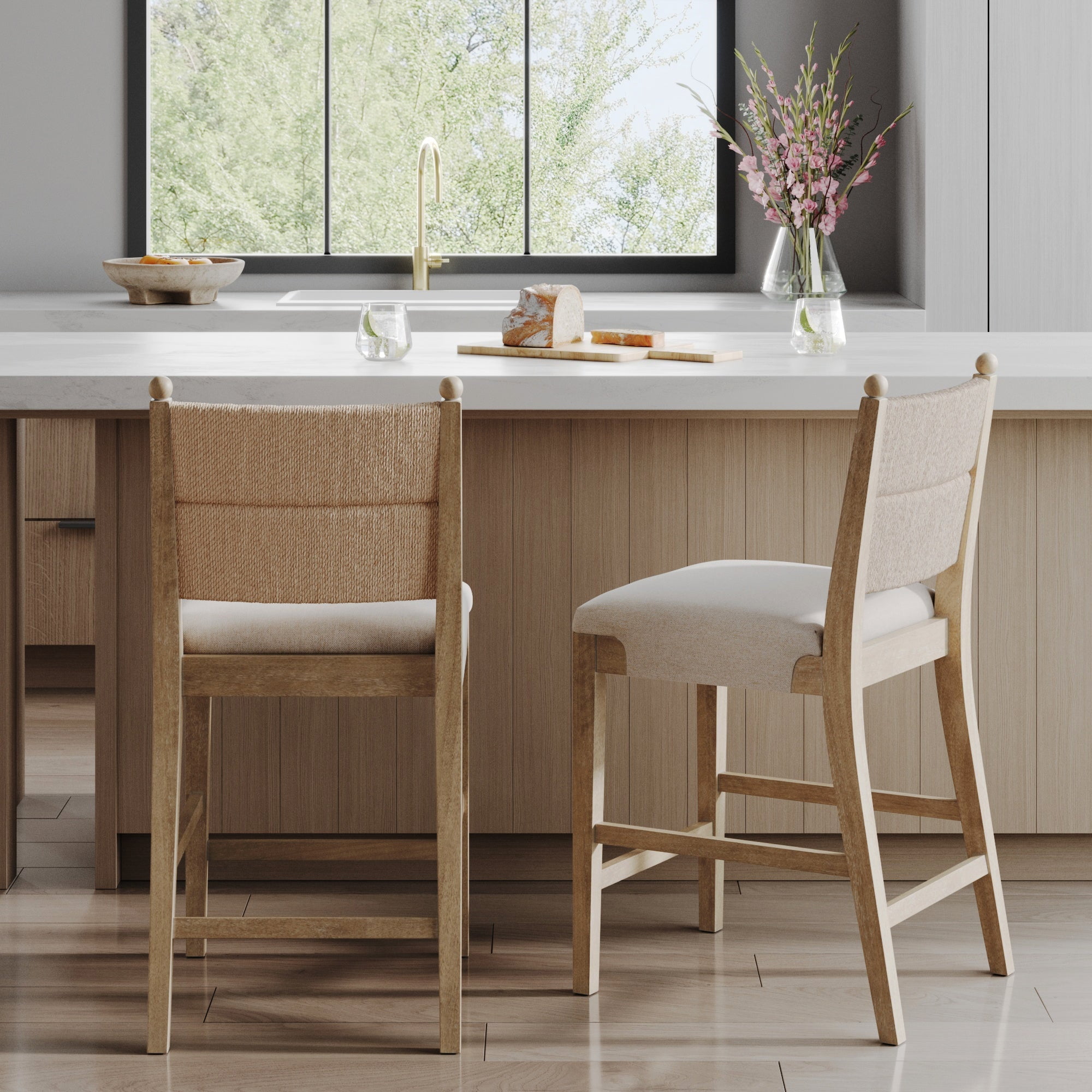 Nathan James Cove Seagrass Counter Stool Wood Upholstered Bar Stool ...