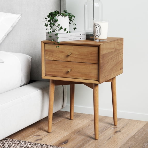 Nathan James Harper Mid-Century Oak Wood Nightstand with 2-Drawers ...