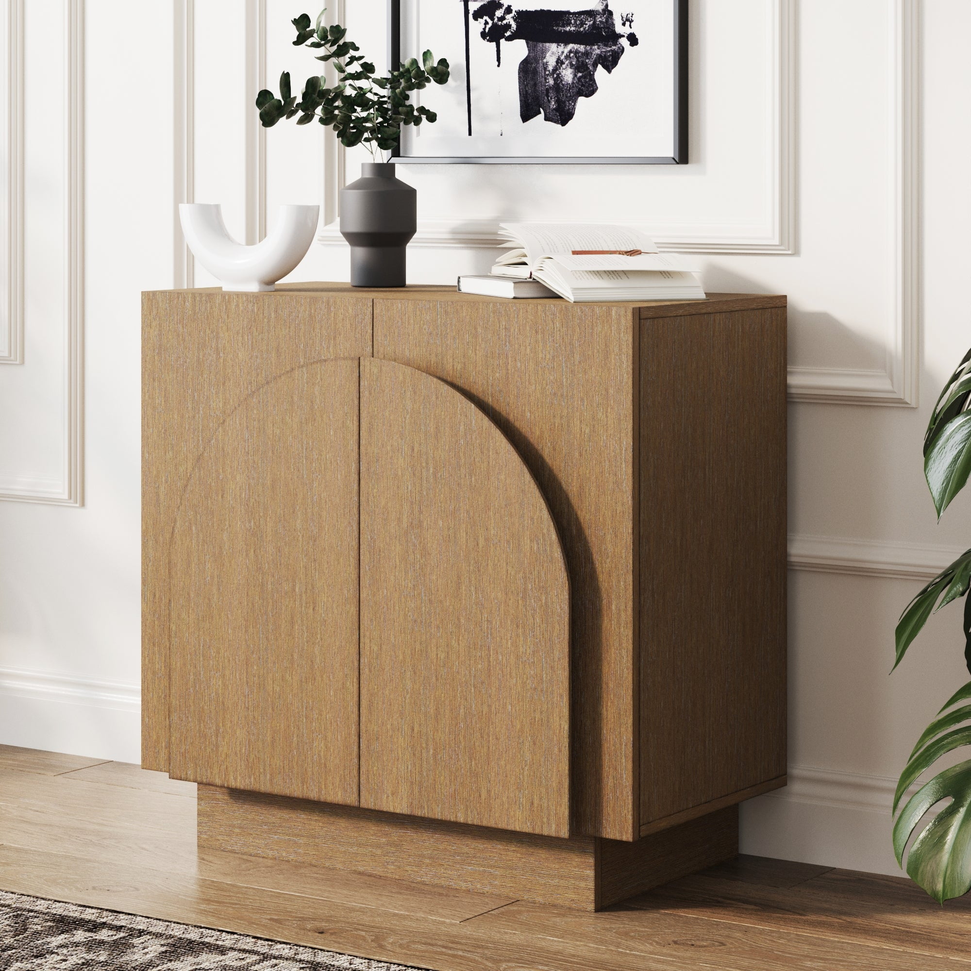 Nathan James Iris Mid-Century Modern Accent Cabinet, Wooden Sideboard Credenza with Arched ...