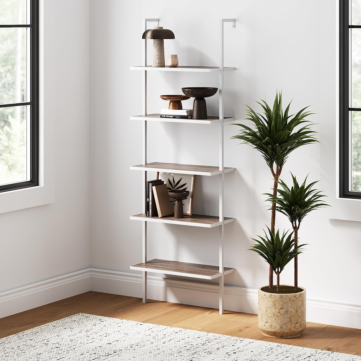 Nathan James Theo 5-Shelf Modern Bookcase, Open Wall Mount Ladder ...