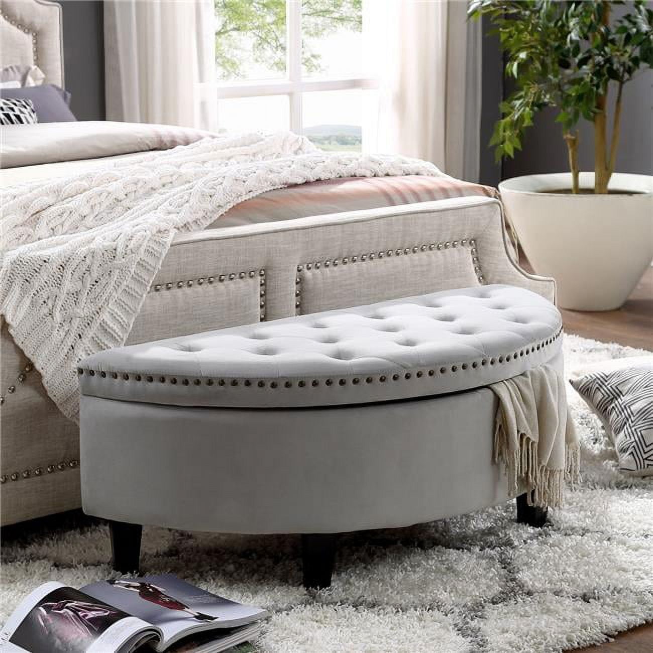 Posh Living Nathan Velvet Upholstered Half Moon Storage Ottoman in ...