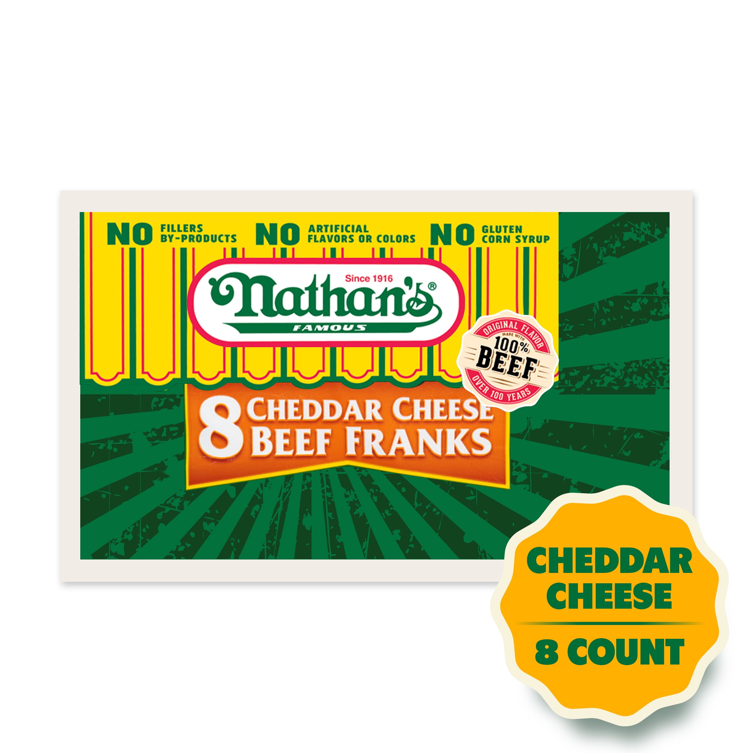 Nathan's Famous Cheddar Cheese Beef Franks, 12 oz - Walmart.com
