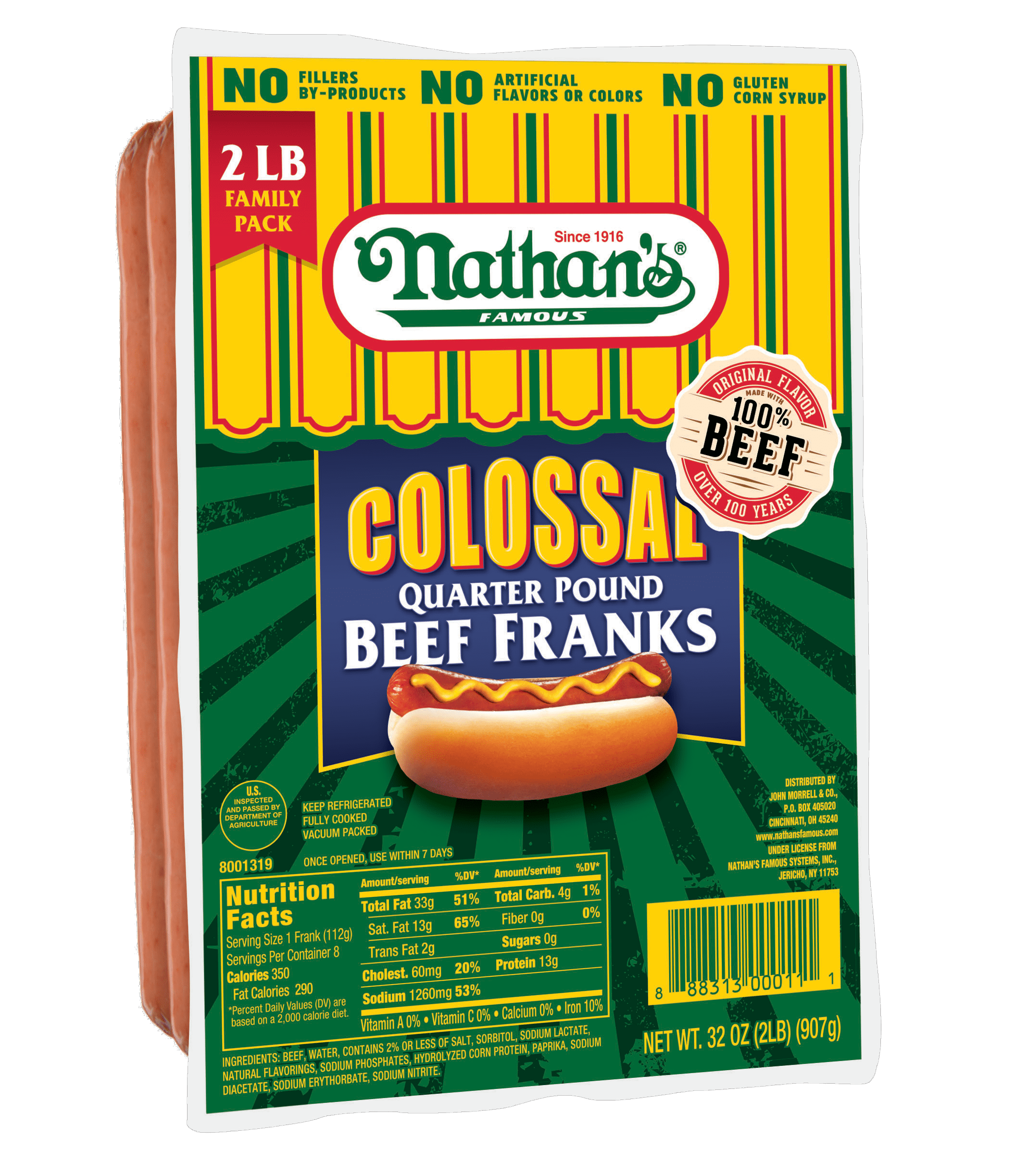 Nathan's Famous Colossal Quarter Pound Beef Franks, 32 oz - Walmart.com