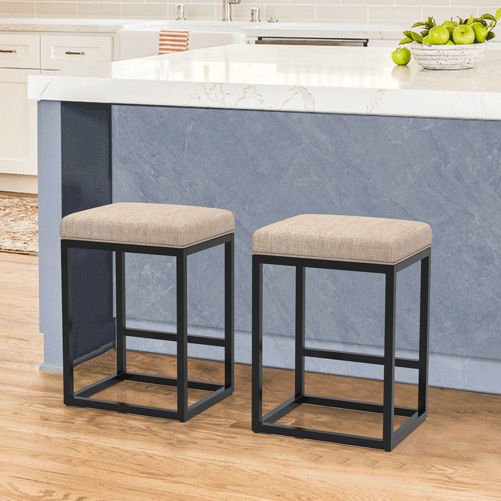 Nathaniel Home 24 Inch Bar Stools Set of 2, Modern PU Leather Metal ...