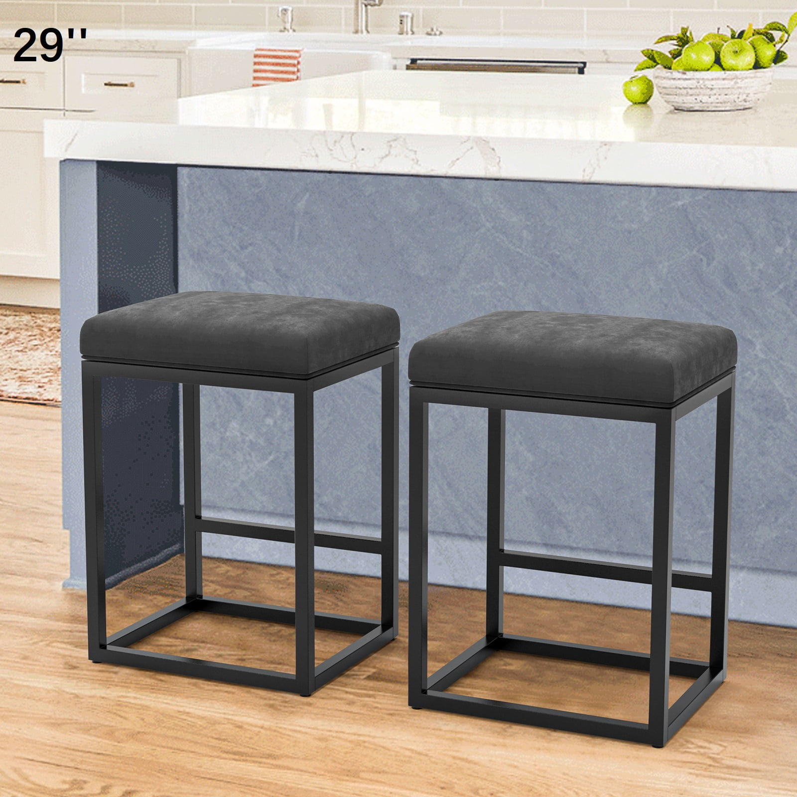 Nathaniel Home Bar Stools Set of 2 - PU Leather Metal - Gray - Walmart.com