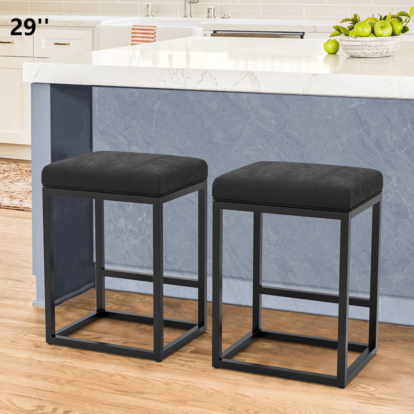 Nathaniel Home 29 Inch Bar Stools Set of 2, Modern PU Leather Metal ...