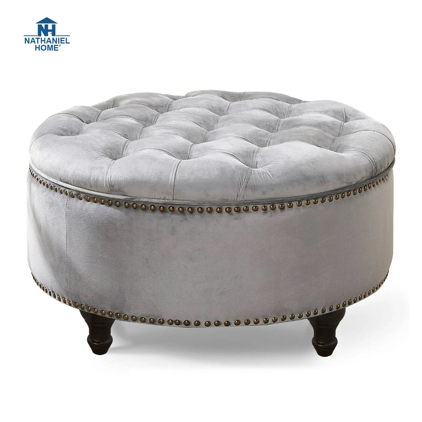 Nathaniel Home, 30" Round Storage Ottoman Footstool with Removable Lid ...