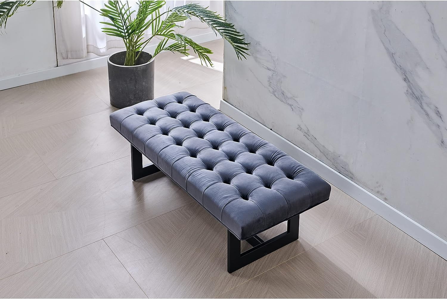 Nathaniel Home Dark Gray Button-Tufted Accent Bench - Walmart.com