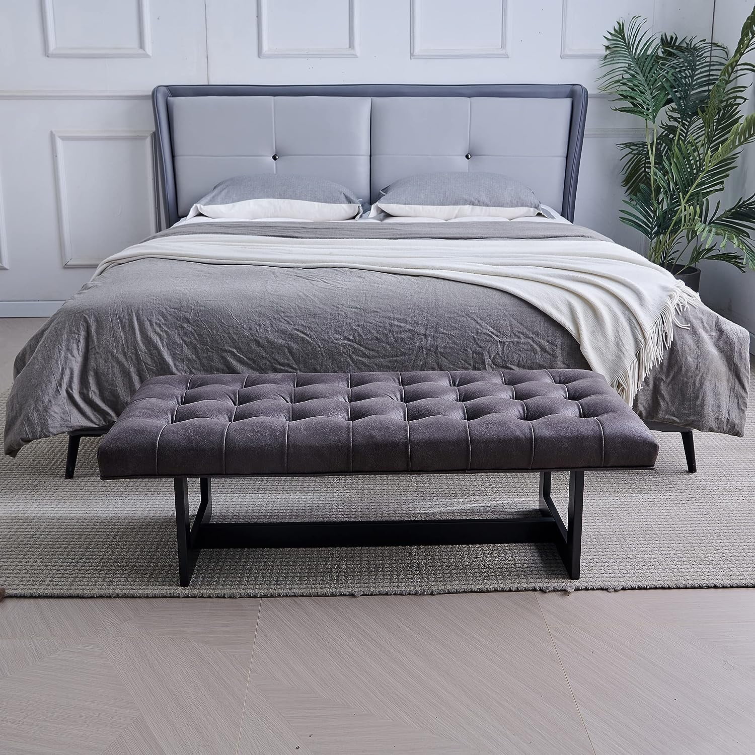 Nathaniel Home 48'' Button-Tufted Kids Ottoman, Upholstered Bedroom ...