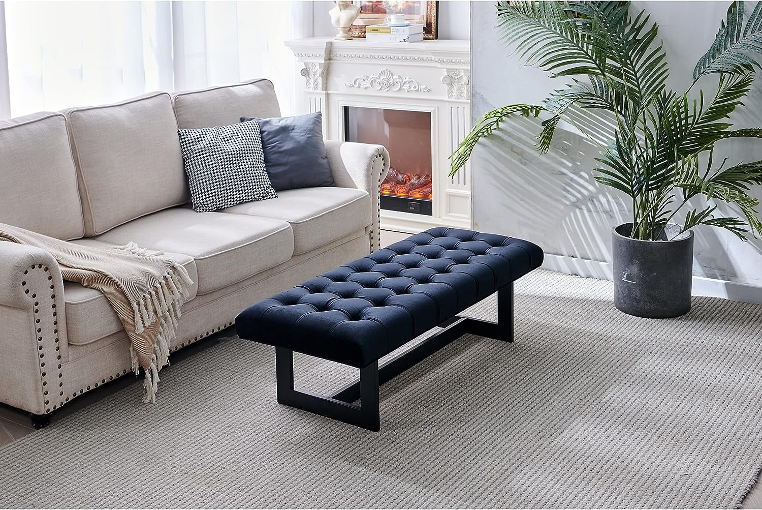 Nathaniel Home 48'' Button-Tufted Kids Ottoman, Upholstered Bedroom ...
