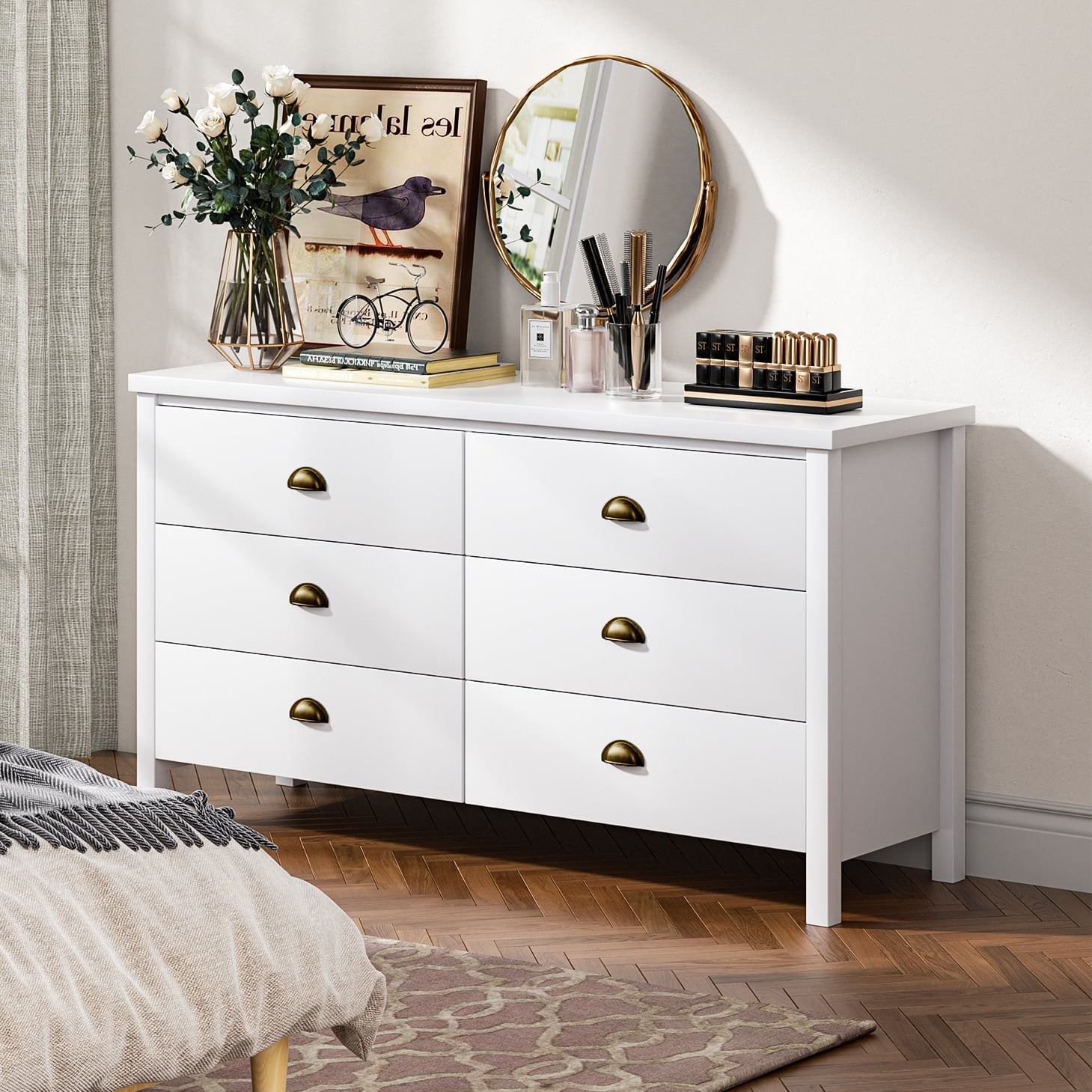 Nathaniel Home 6 Drawer Double Dresser with Legs, Modern Chest of ...