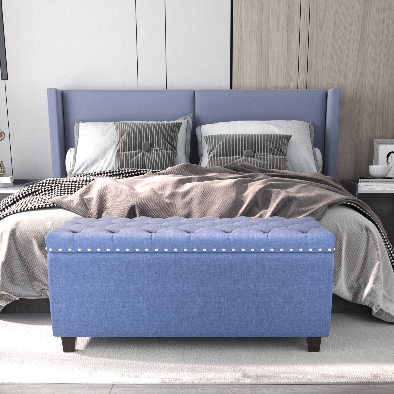 Nathaniel Home Button Tufted Storage Ottomans Rectangular Ottomans