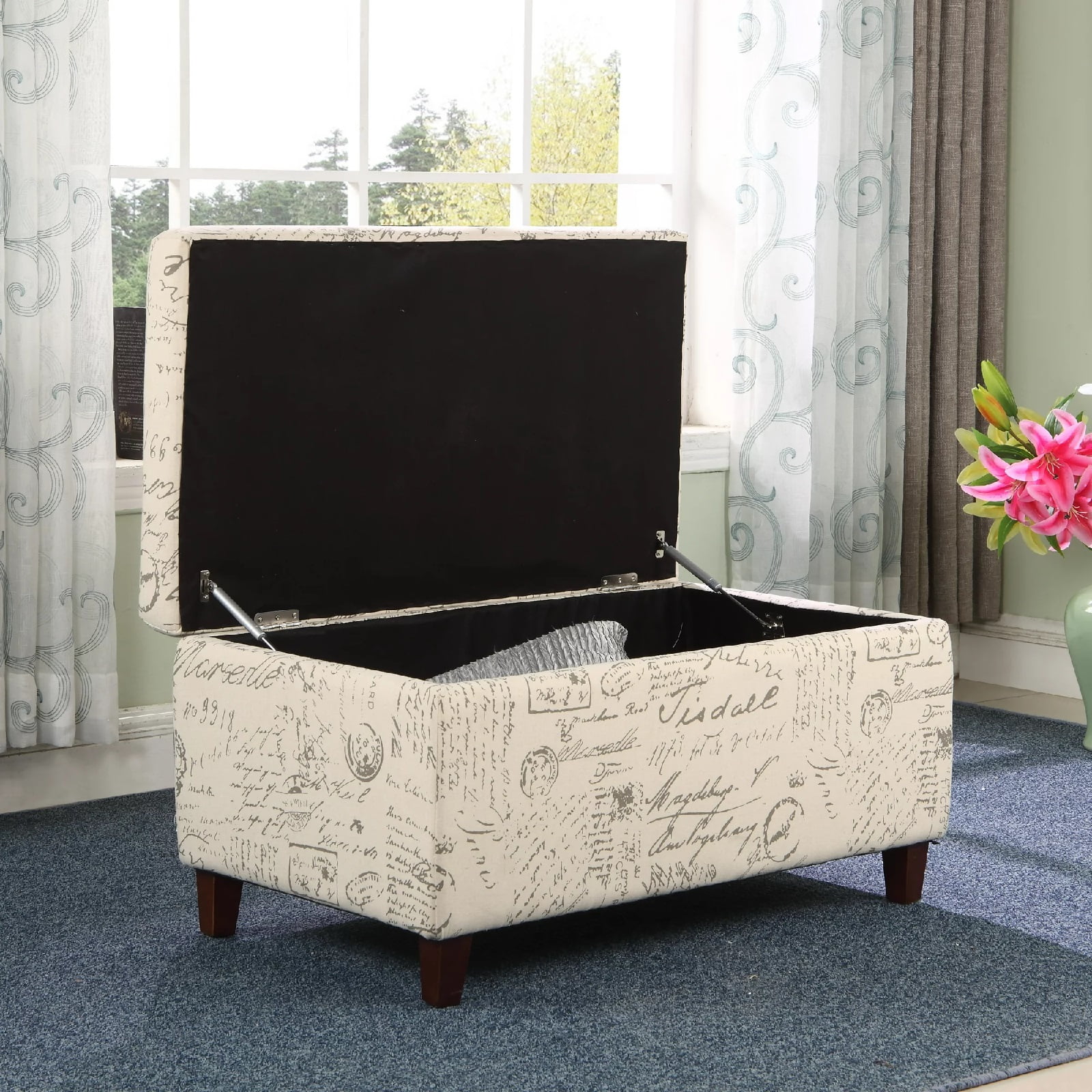 Nathaniel Home, Graffiti Patterned Deep Storage Ottoman Bench, Coffee ...