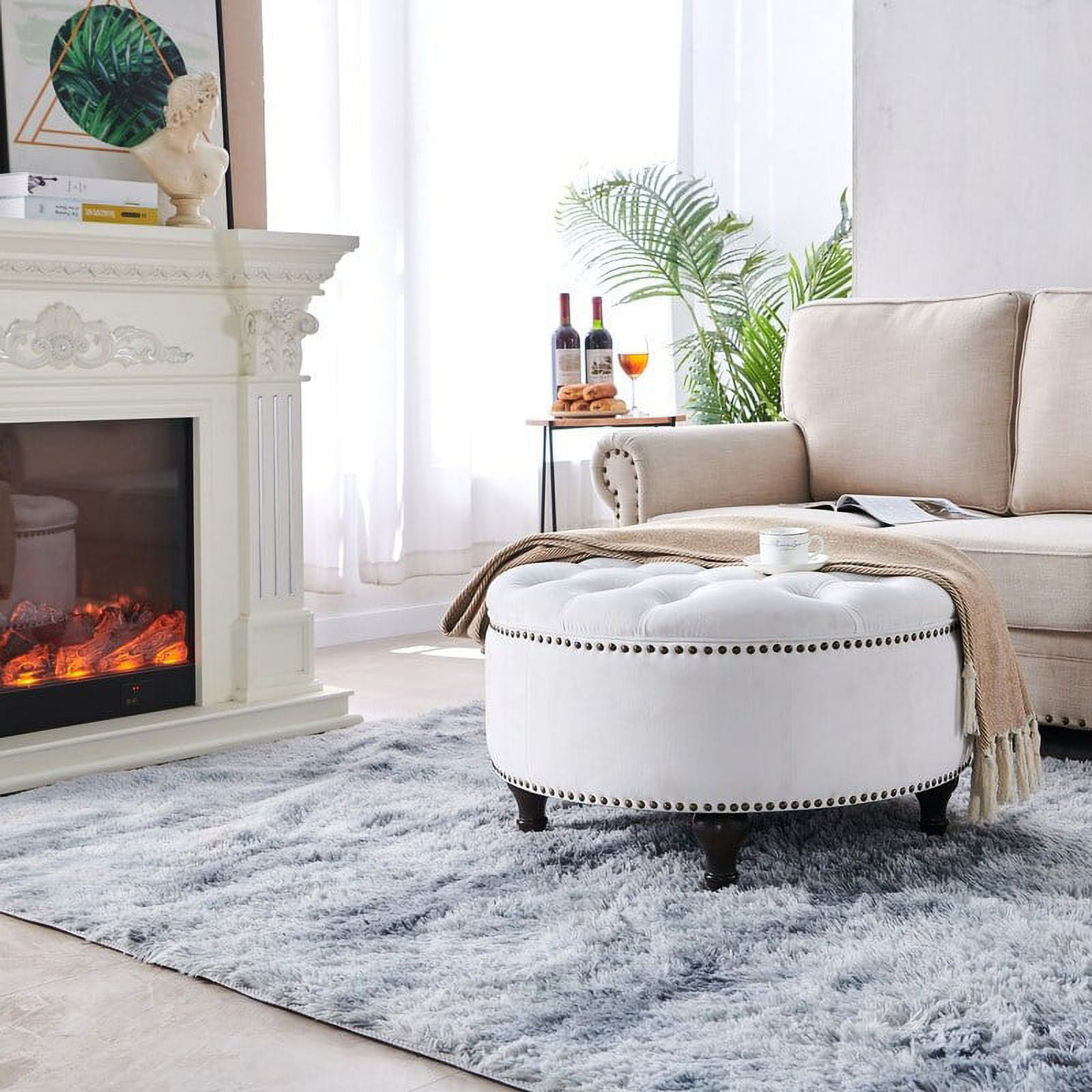 Nathaniel Home Inc. SIDA 30" Tufted Round Storage Ottoman, Velvet ...