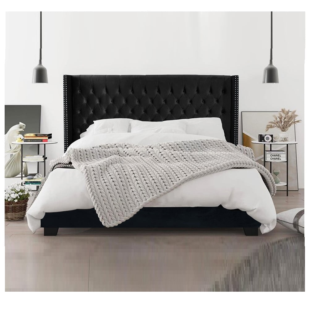 Nathaniel Home King Upholstered Platform Bed Frame, Low Profile Deep ...