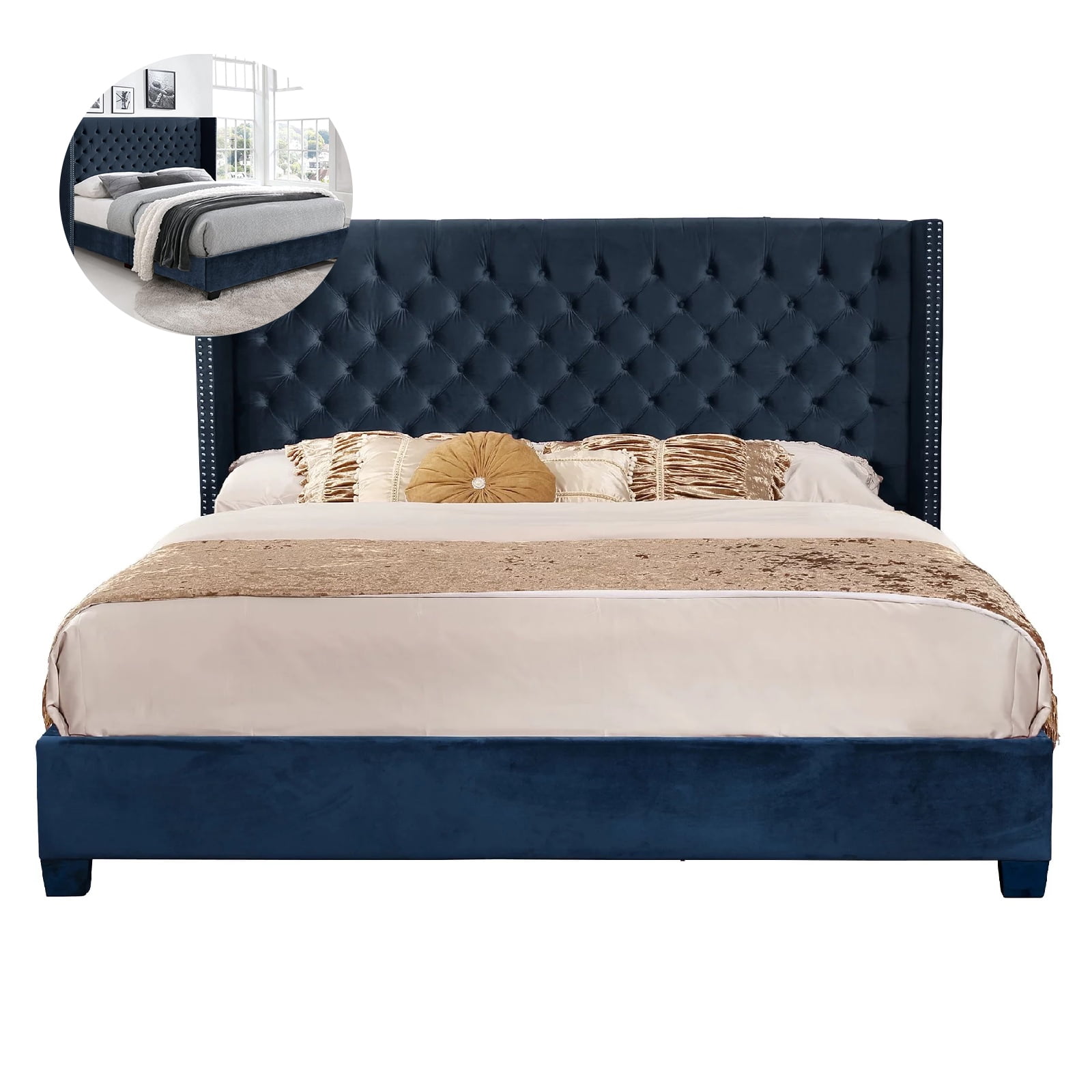 Nathaniel Home, King Upholstered Platform Bed Frame, Low Profile Deep ...