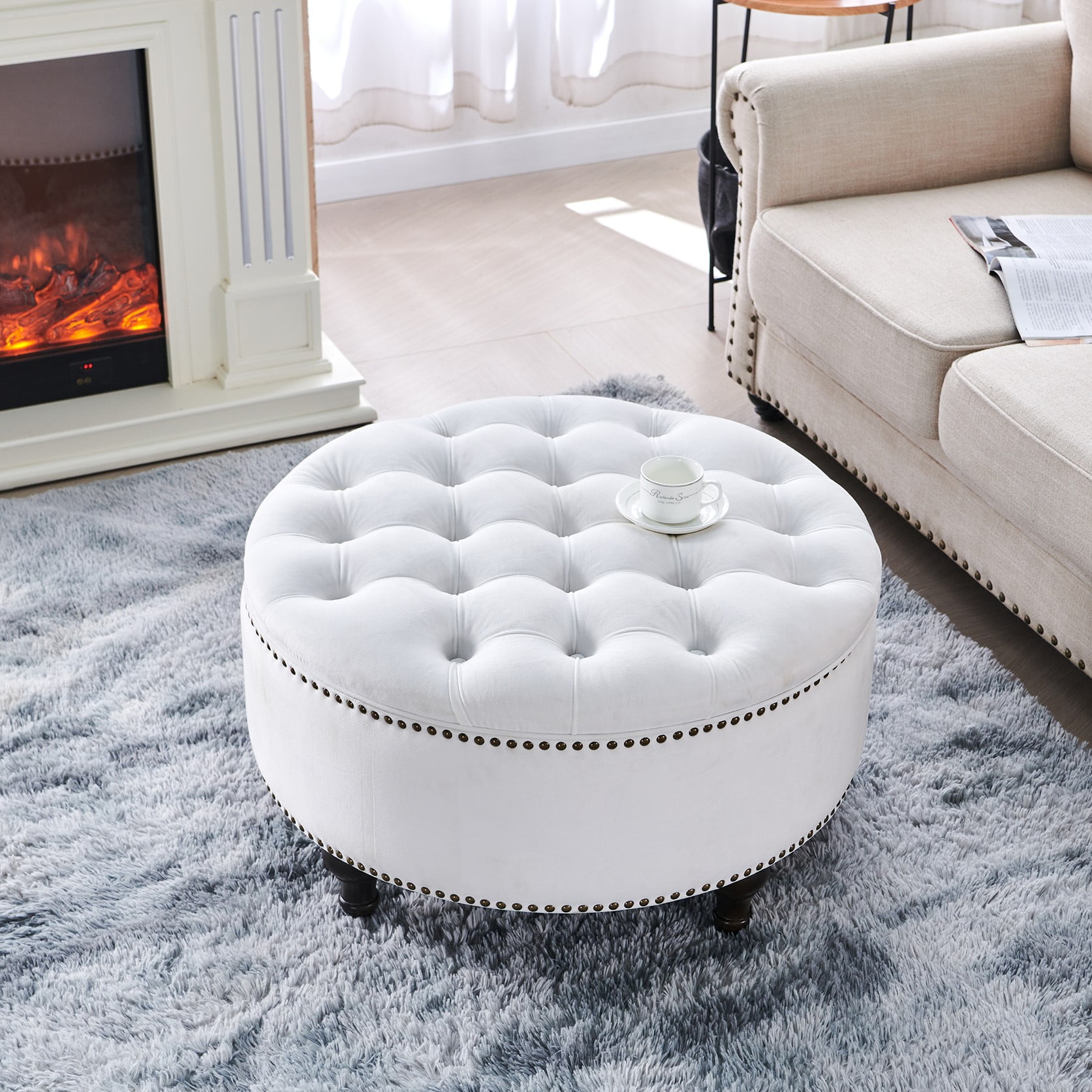 Round Fabric Ottoman