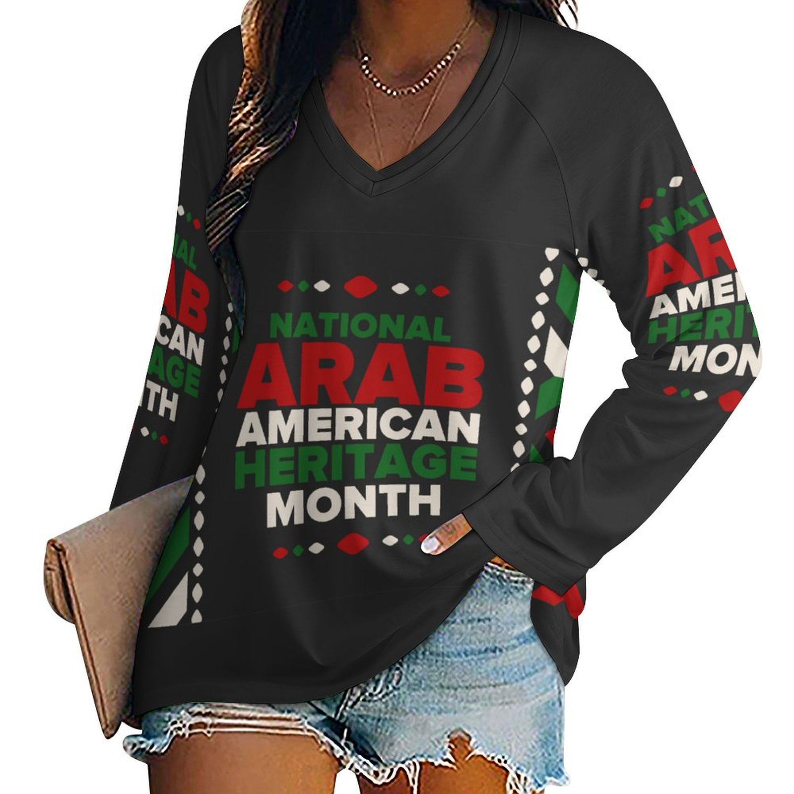 National Arab American Heritage Month Women's Long Sleeve Shirts Casual V Neck Tops for Women ...
