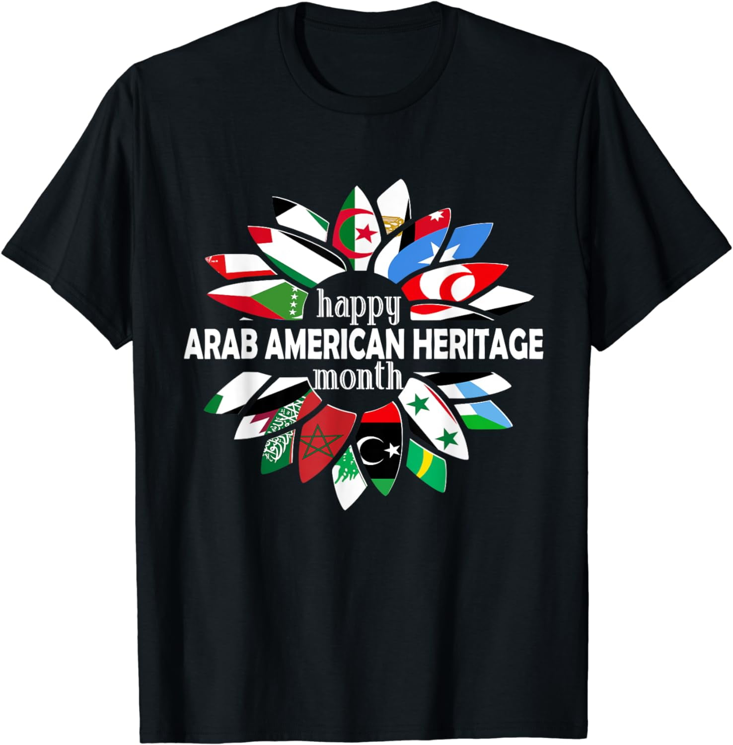 National Arab American Heritage Month flags sunflower Cotton T-Shirt ...