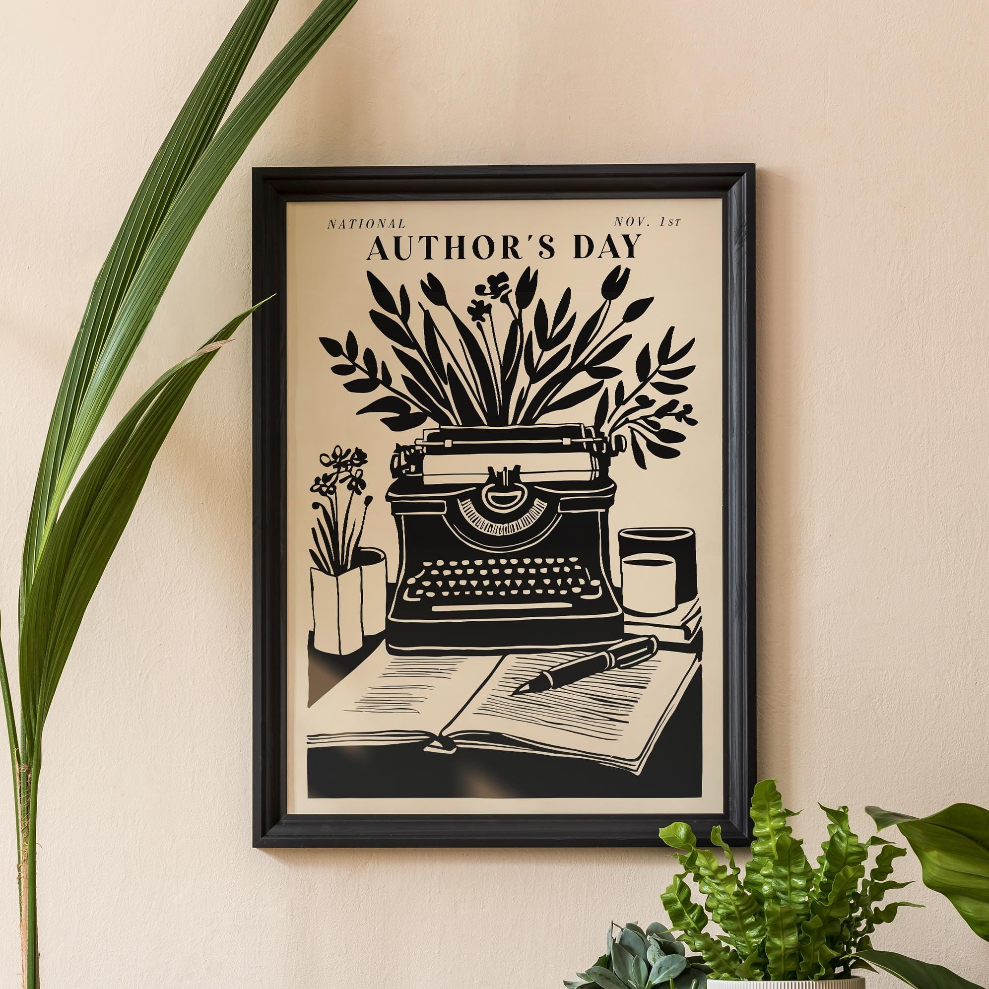 National Author'S Day Art Print: Typewriter & Flowers, Literary ...